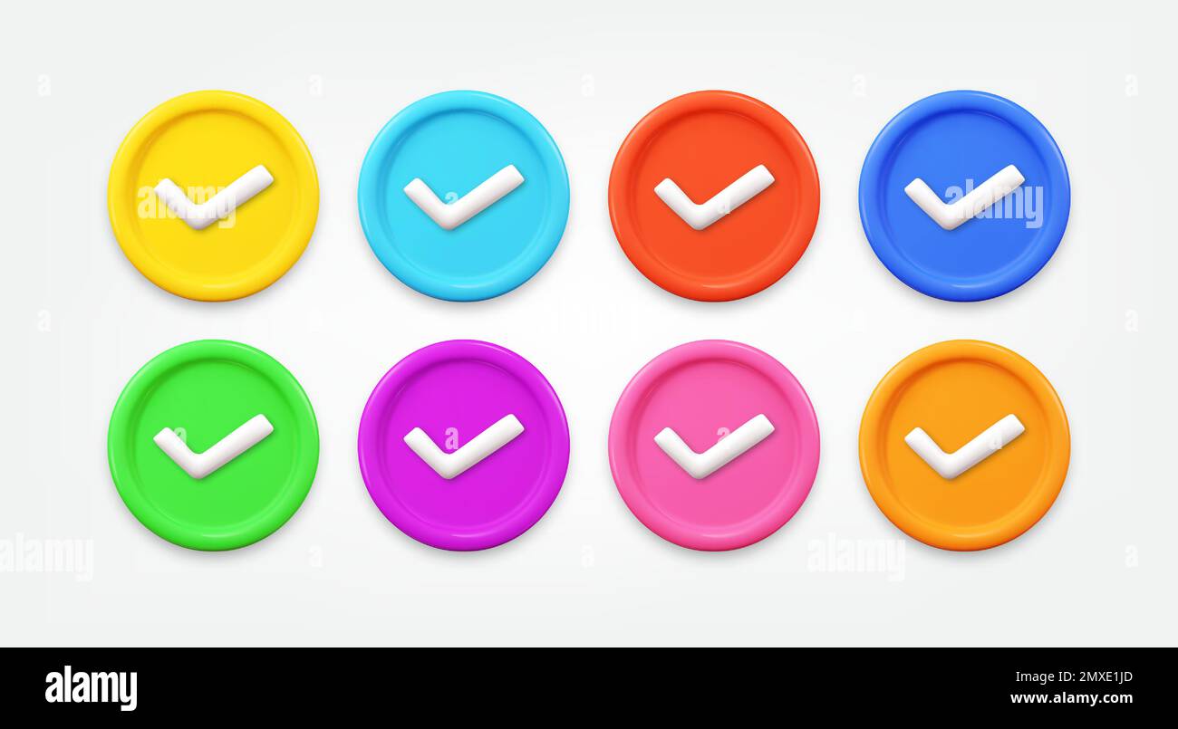Check mark button 3d icon set. realistic vector illustration. design ...