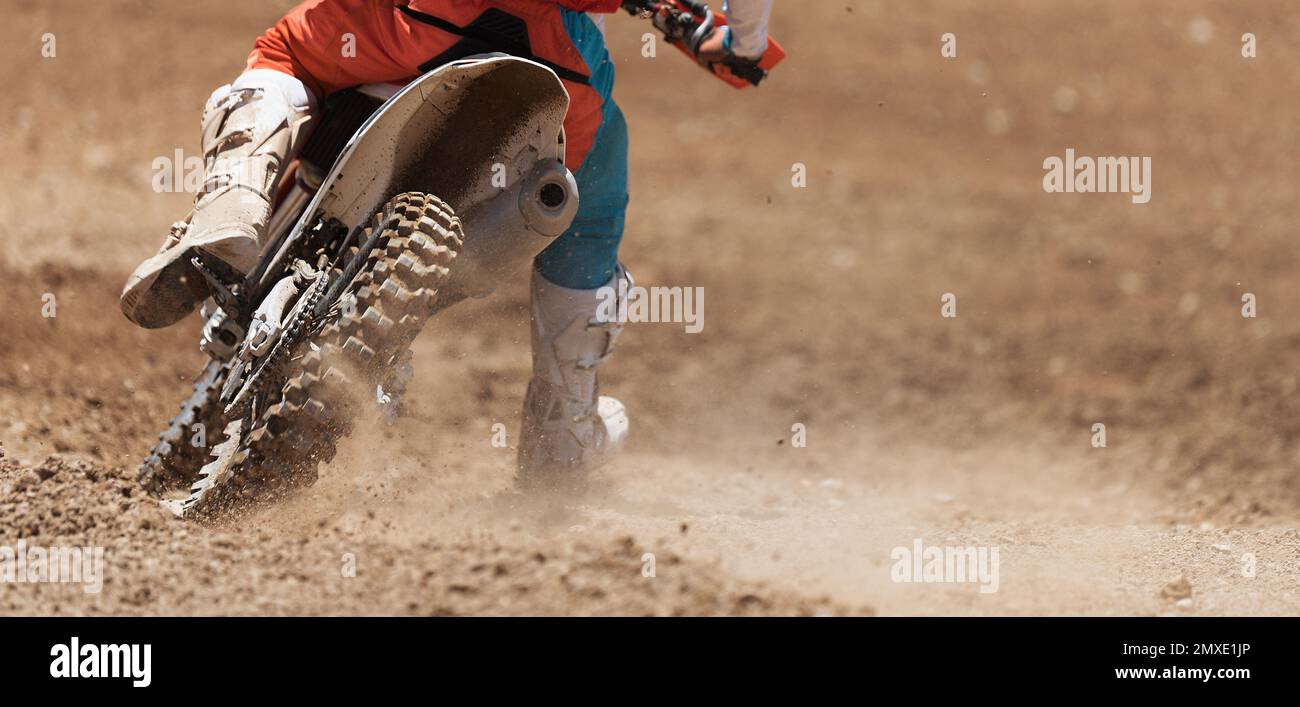 Racer child on motorcycle participates in motocross race, active ...