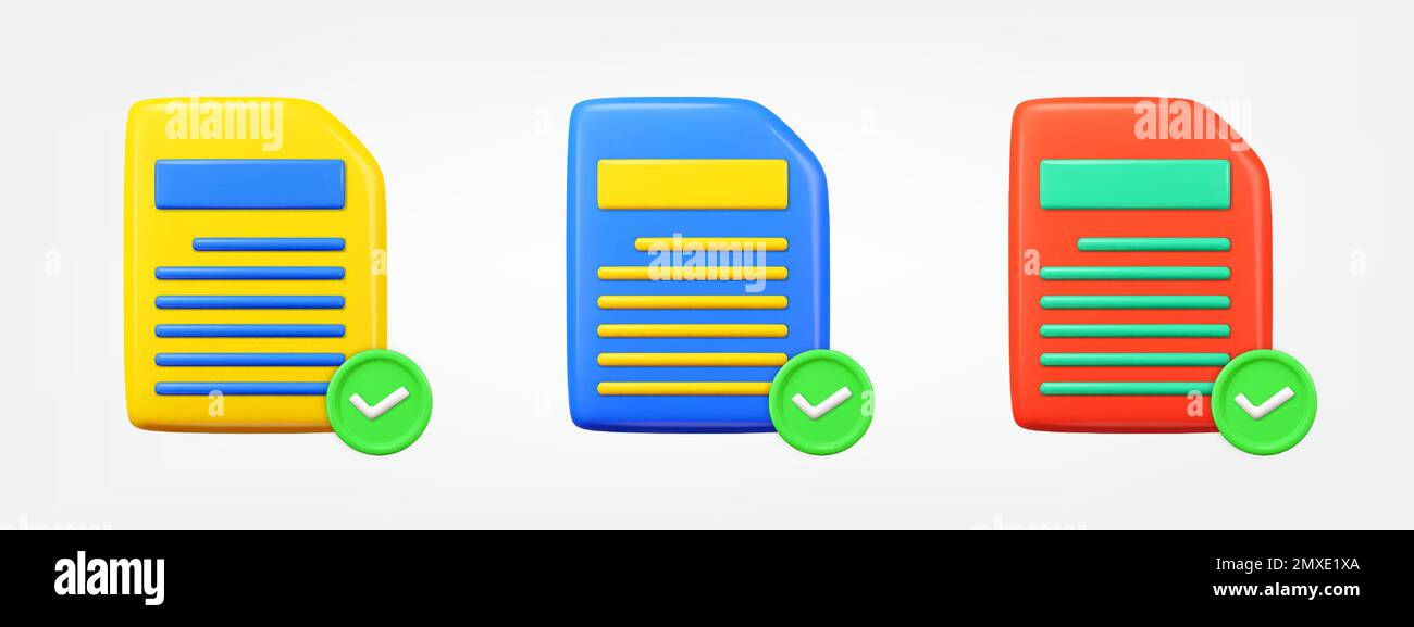 Document verification 3d icon set. realistic information check vector ...