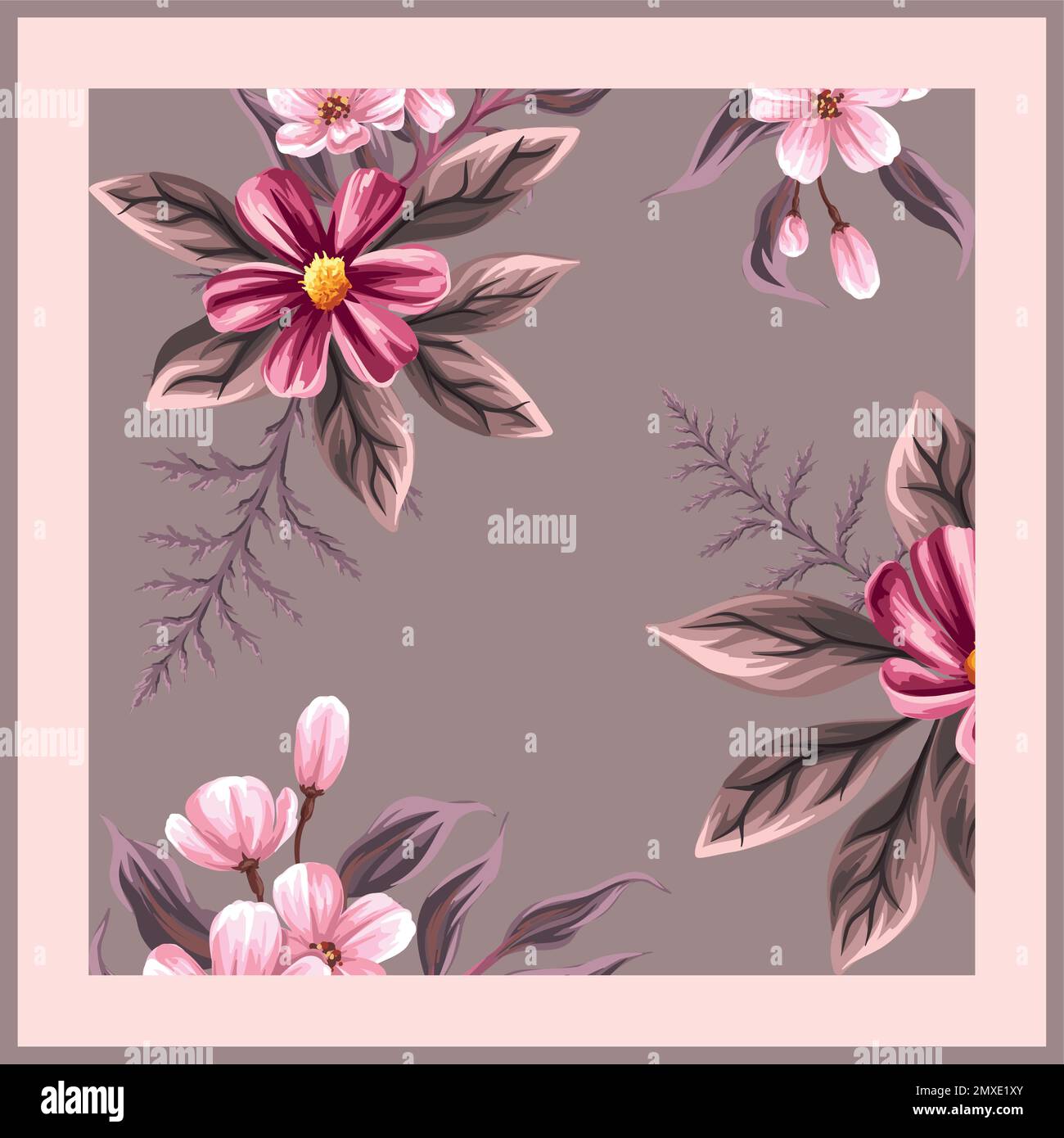 Square floral pattern for the silk scarf and other textile print ...