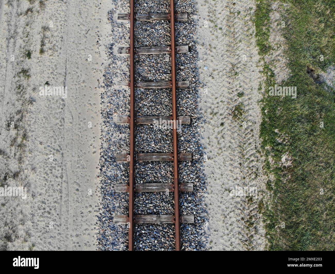 An old railway track seen from a drone Stock Photo - Alamy