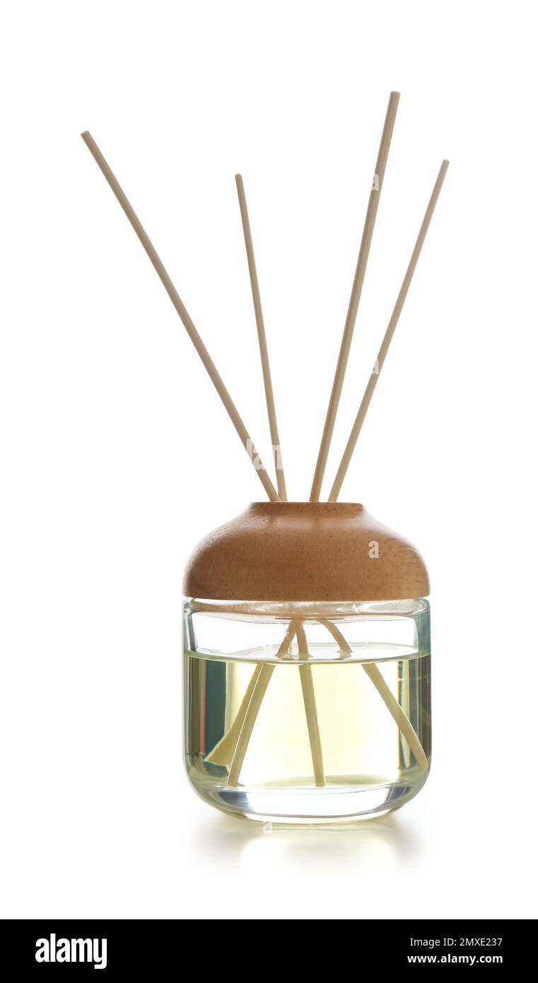 Aromatic reed air freshener isolated on white Stock Photo - Alamy