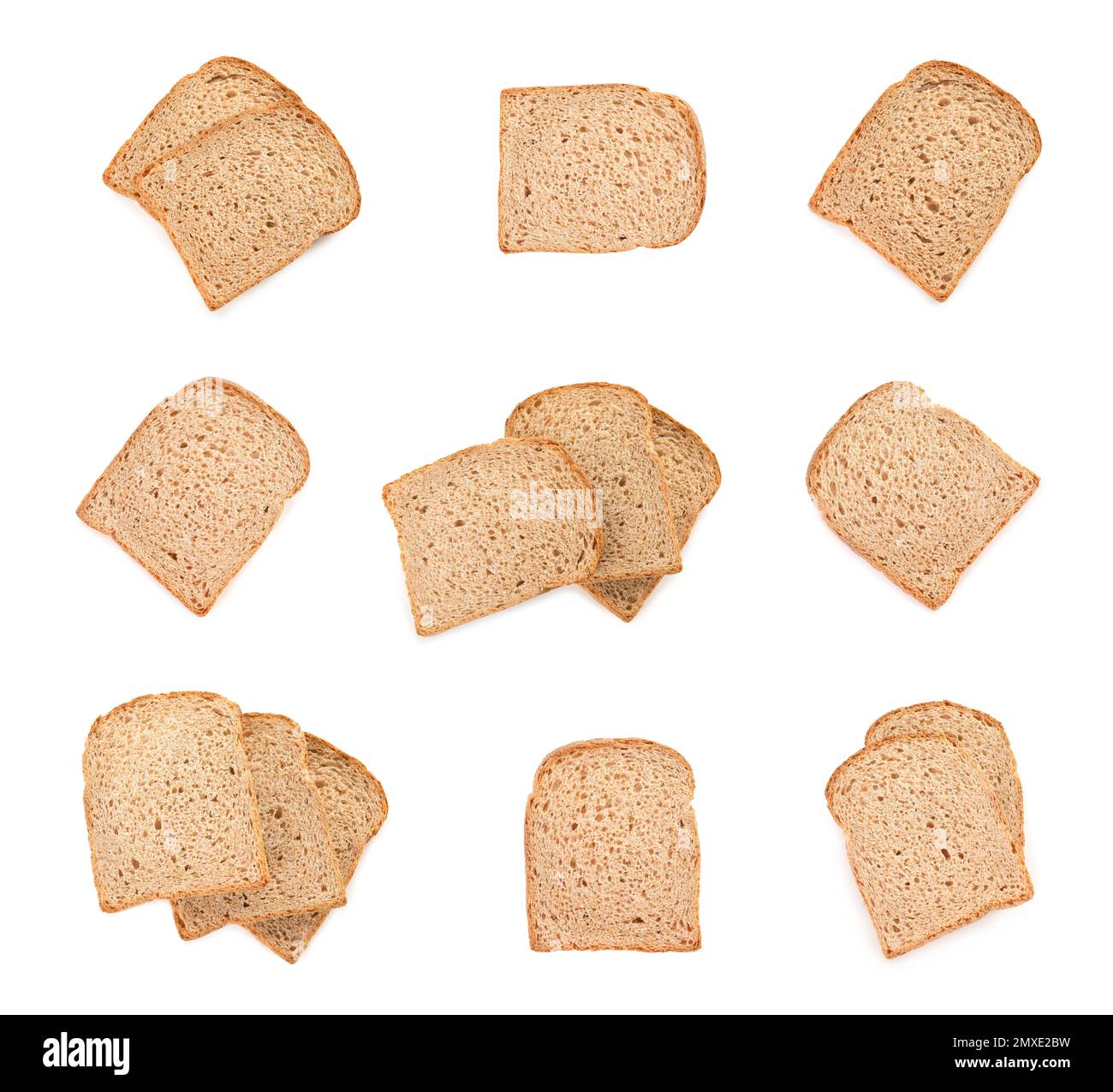 Set of sliced bread on white background, top view Stock Photo - Alamy