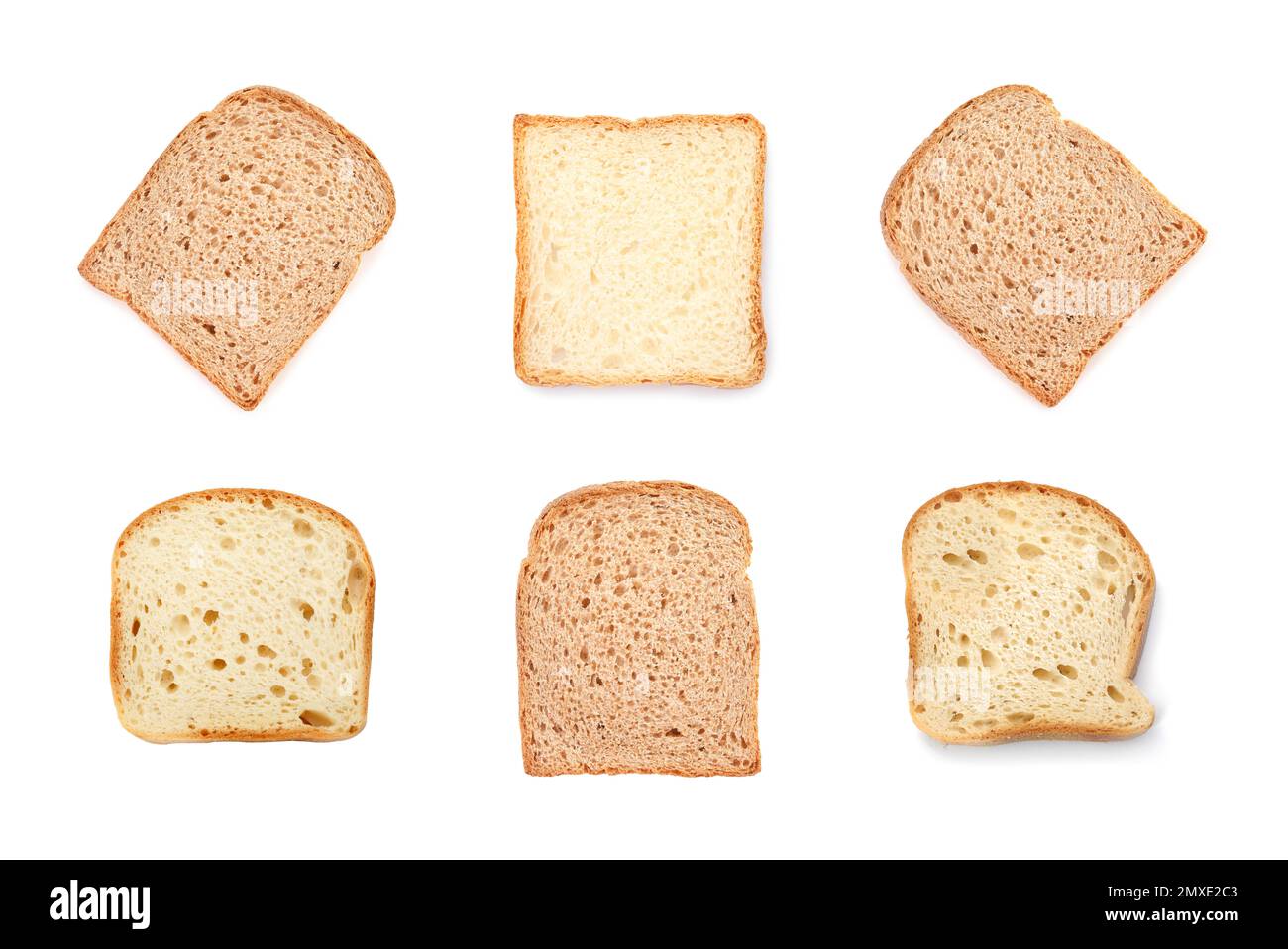 Set of bread slices on white background, top view Stock Photo - Alamy