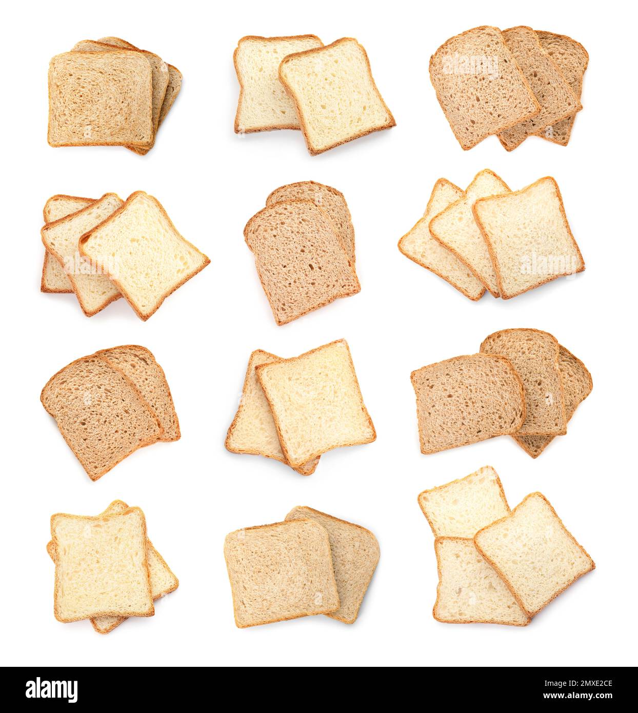 Set of sliced bread on white background, top view Stock Photo - Alamy