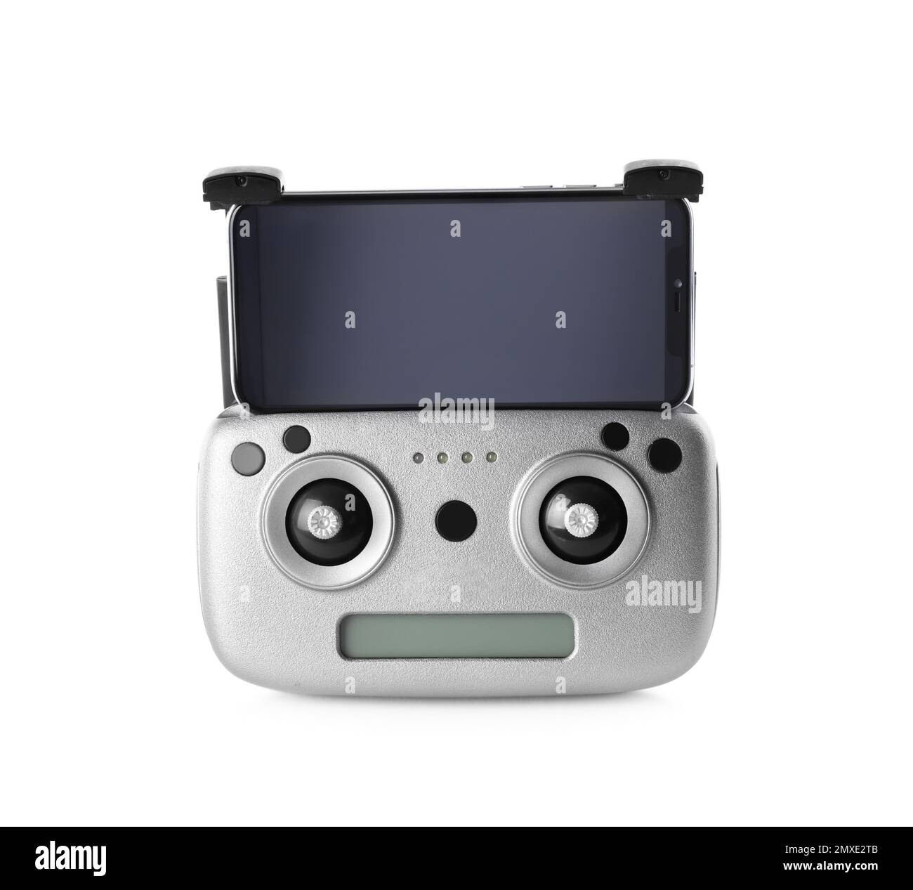 Drone controller with smartphone isolated on white Stock Photo - Alamy