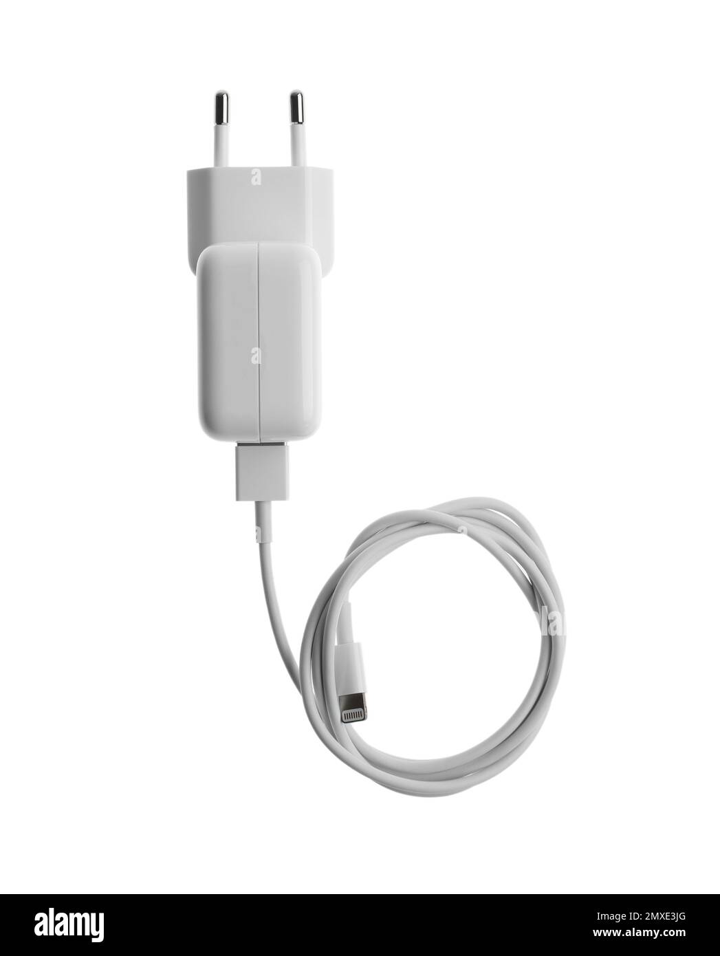 USB charger isolated on white, top view. Modern technology Stock Photo ...