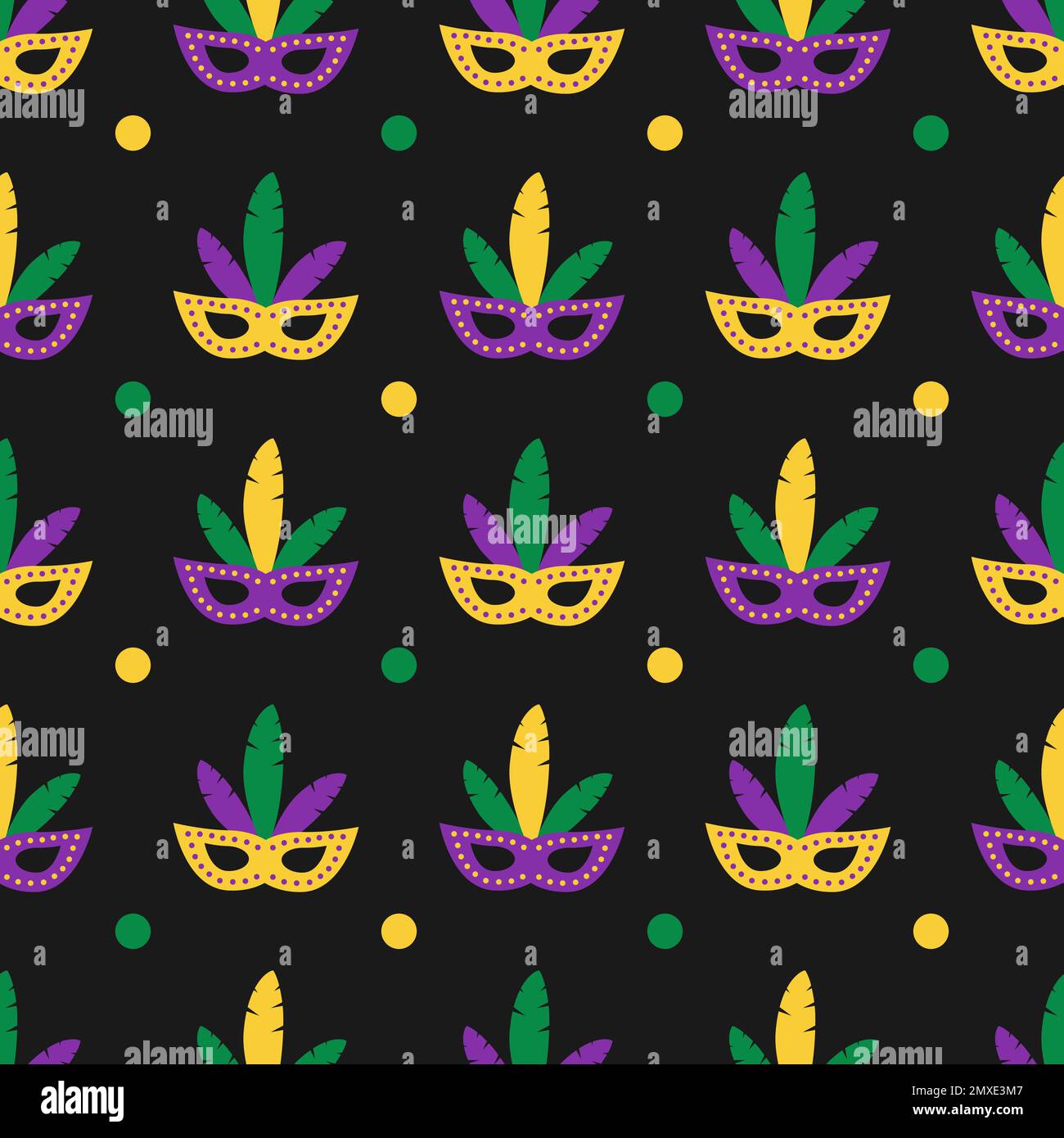 Mardi Gras seamless pattern. Carnival mask vector background. Easy to ...