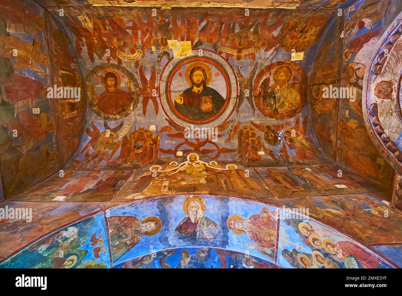 KYIV, UKRAINE - MAY 23, 2021: The medieval frescoes on the vault and ...