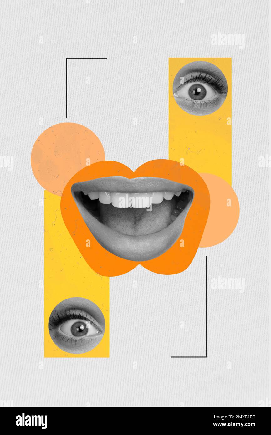 Creative Photo Poster Fantasy Concept Person Open Mouth Communicating Scream Talk Eyes Peep