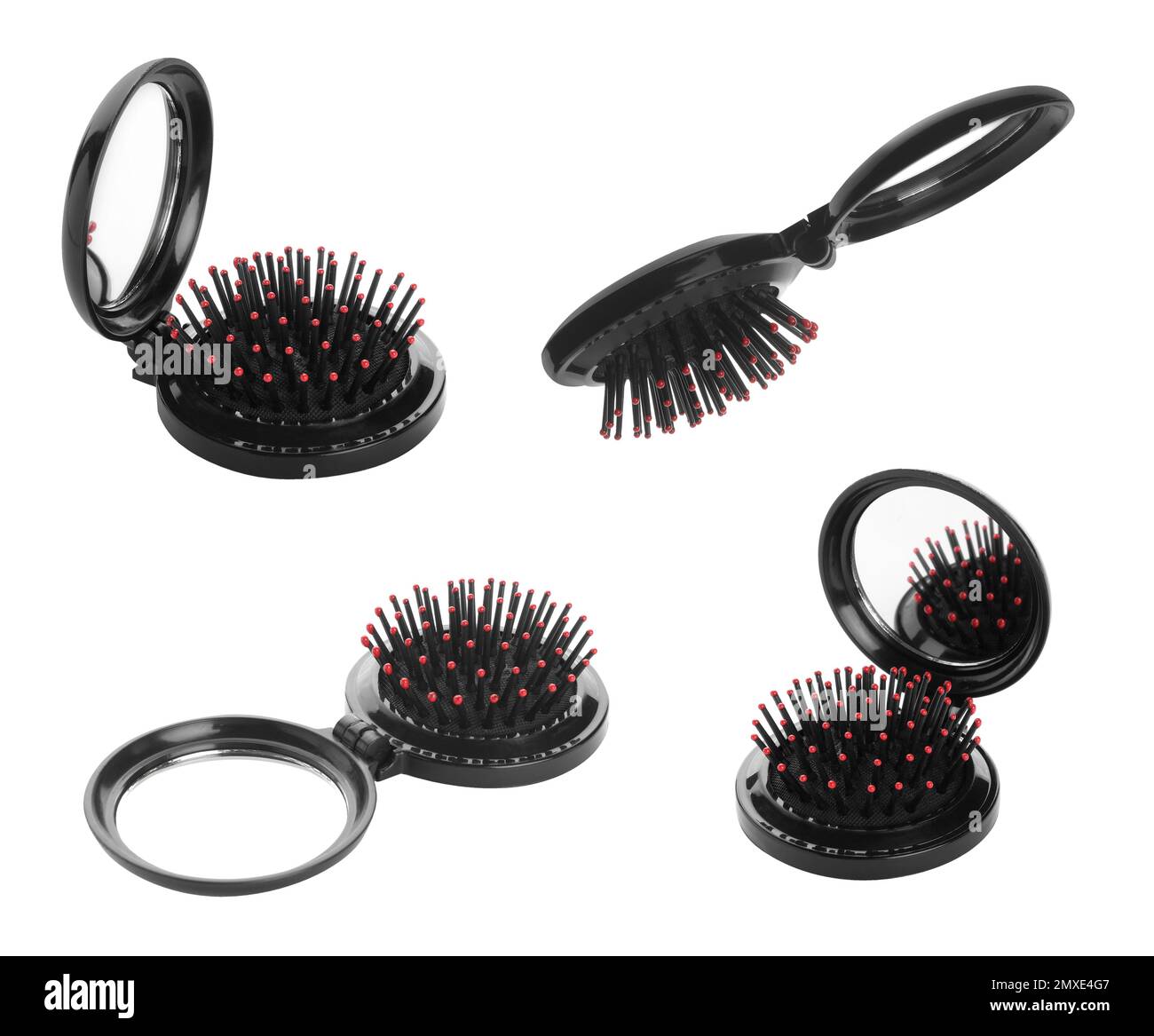 Set with round folding hair brushes on white background Stock Photo - Alamy