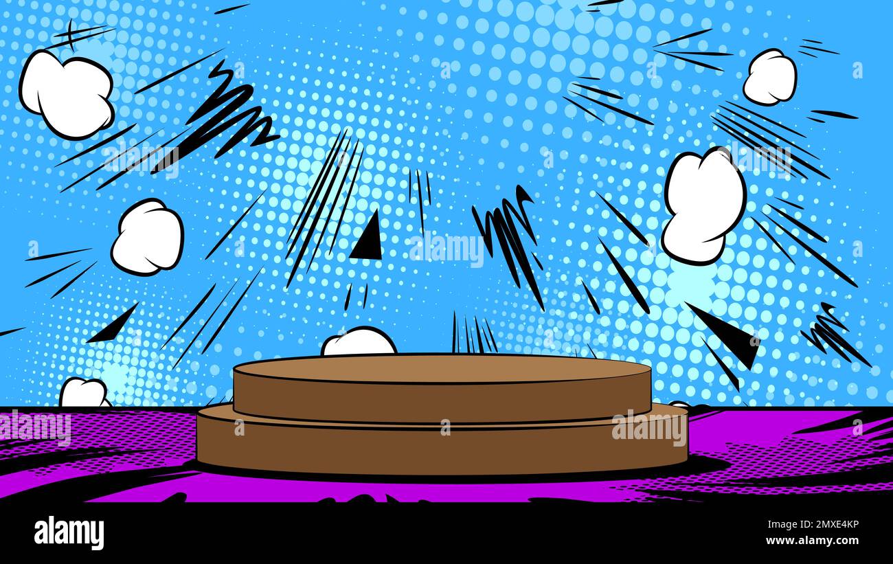 Comics podium stage. Comic Book product scene pedestal for mockup ...