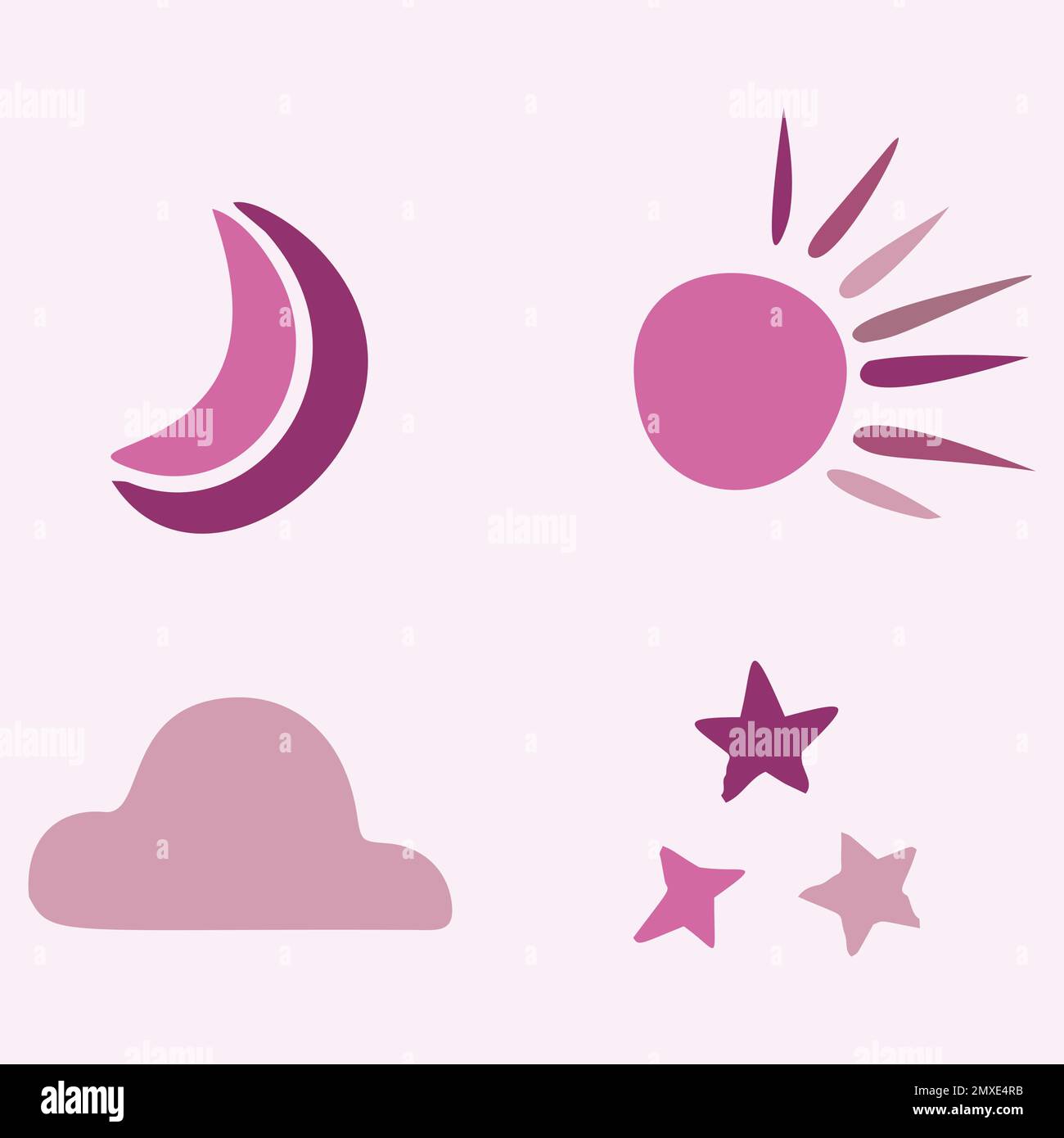 Cute whimsical sun and moon set of vector motifs. Illustration of night ...
