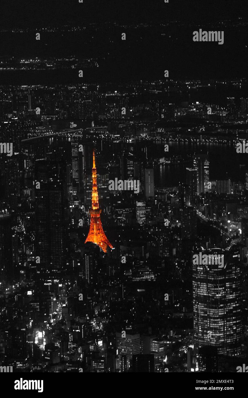 An aerial view of the Tokyo Tower and cityscape at night Stock Photo ...