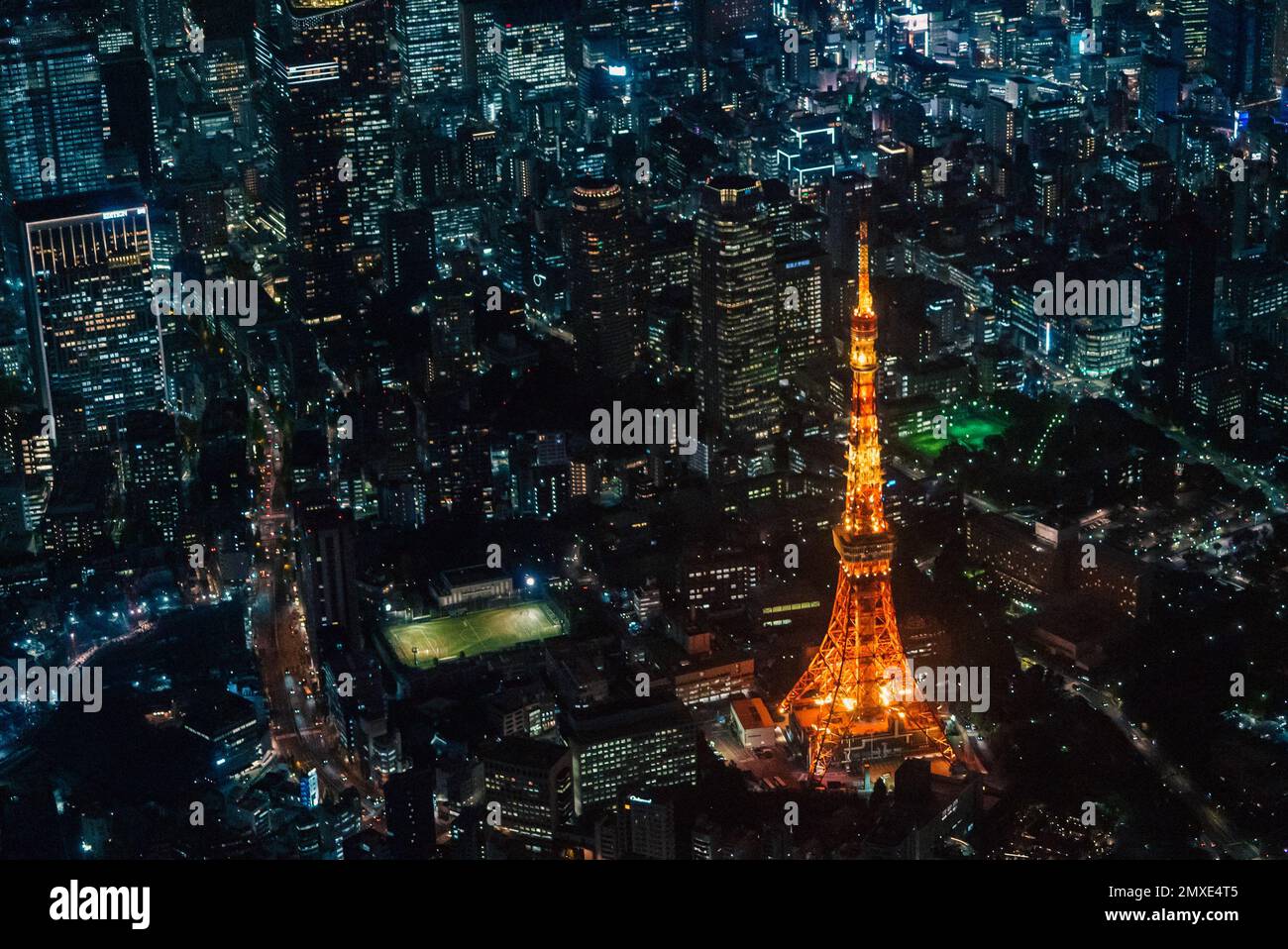 An aerial view of the Tokyo Tower and cityscape at night Stock Photo ...
