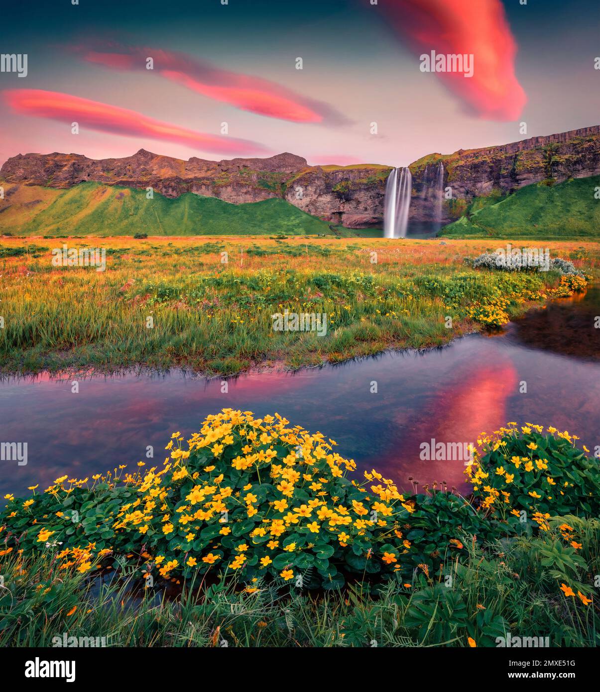 Wonderful summer scenery. Dramatic sunrise on Seljalandsfoss - where ...