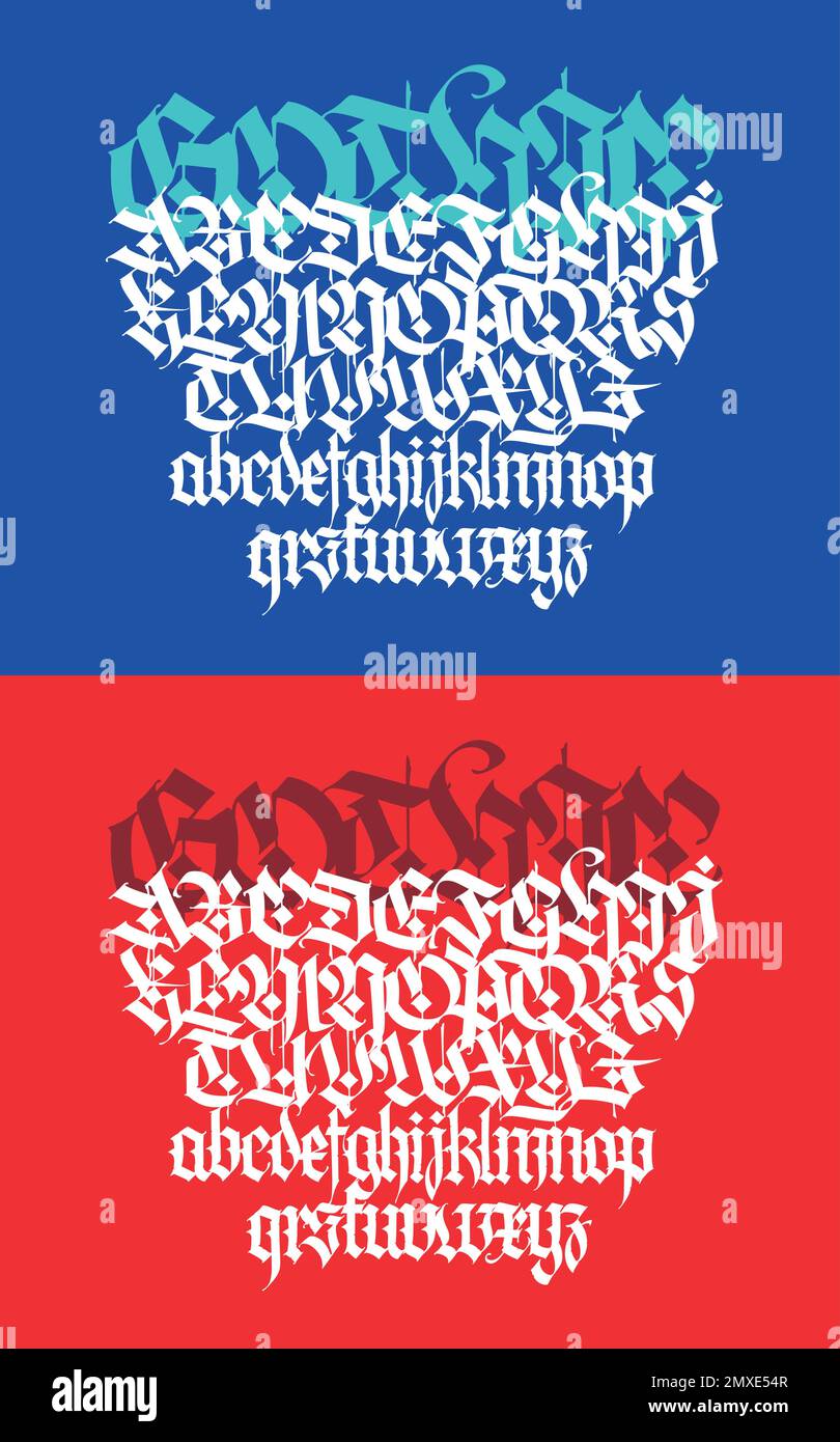 Gothic. Vector. Uppercase and lowercase letters on a blue background ...