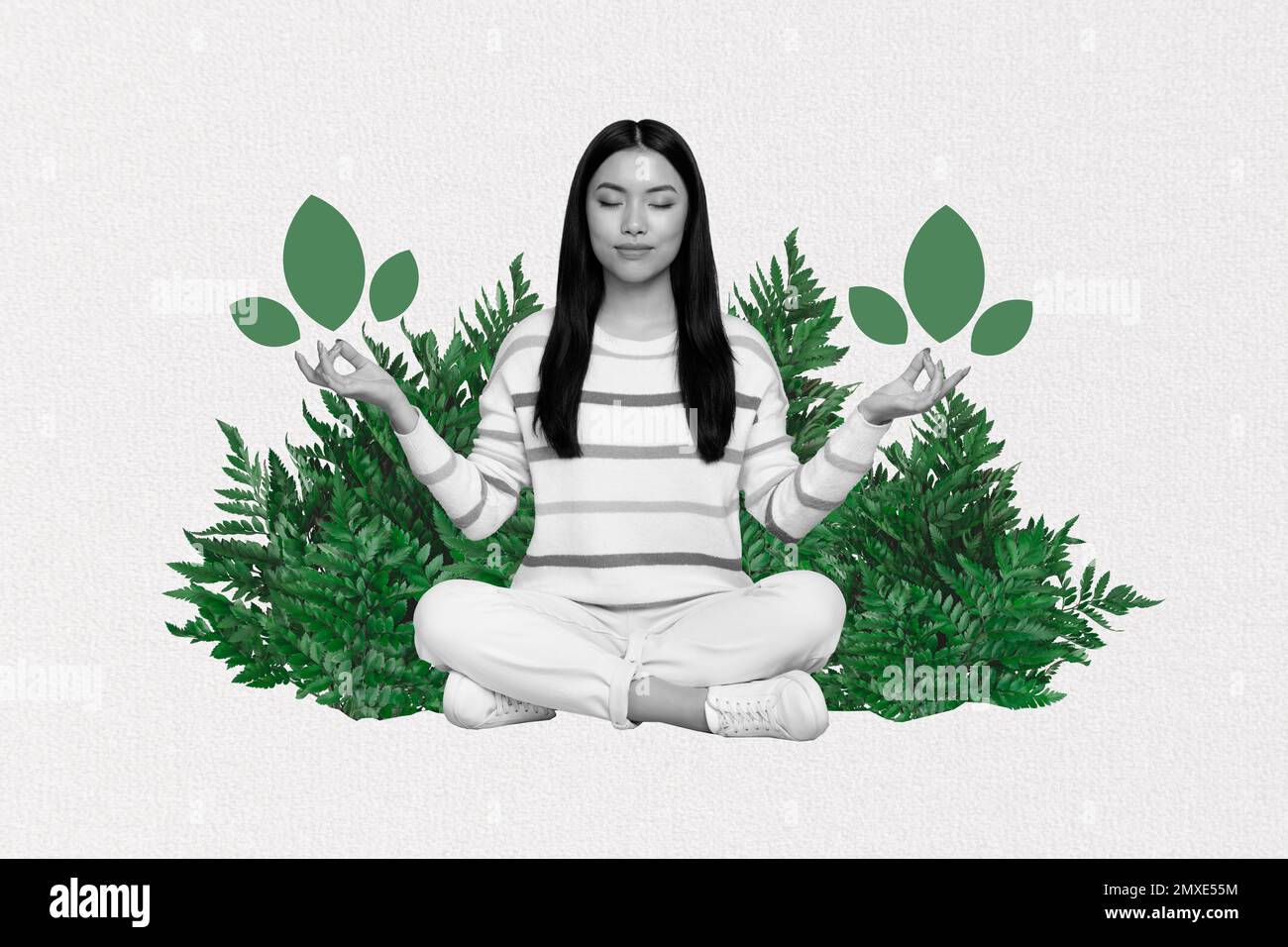 Composite artwork photo collage of relaxed chill chinese lady closed ...