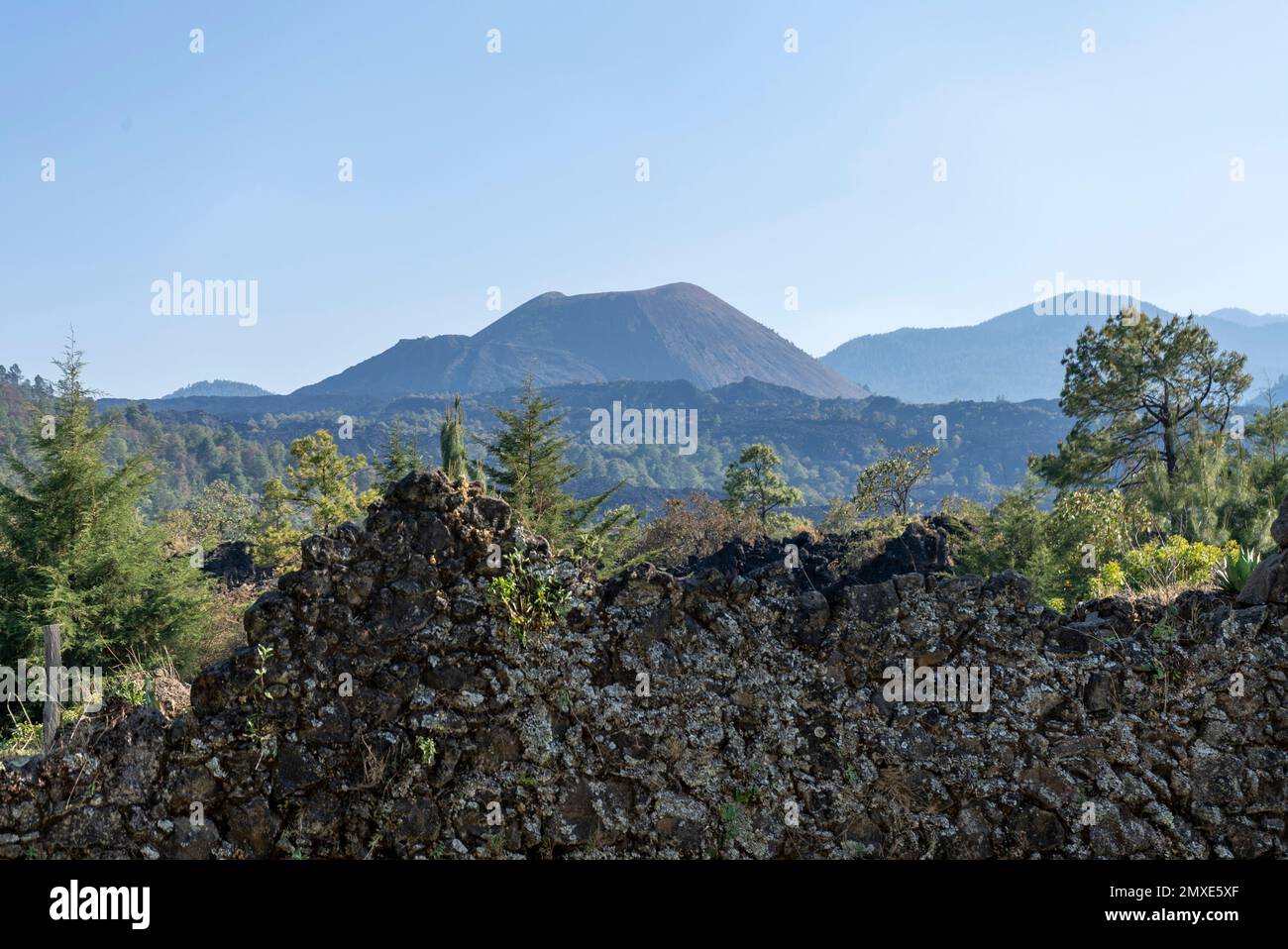 Magnificent landscape with a view of Paricutin volcano under the clear ...
