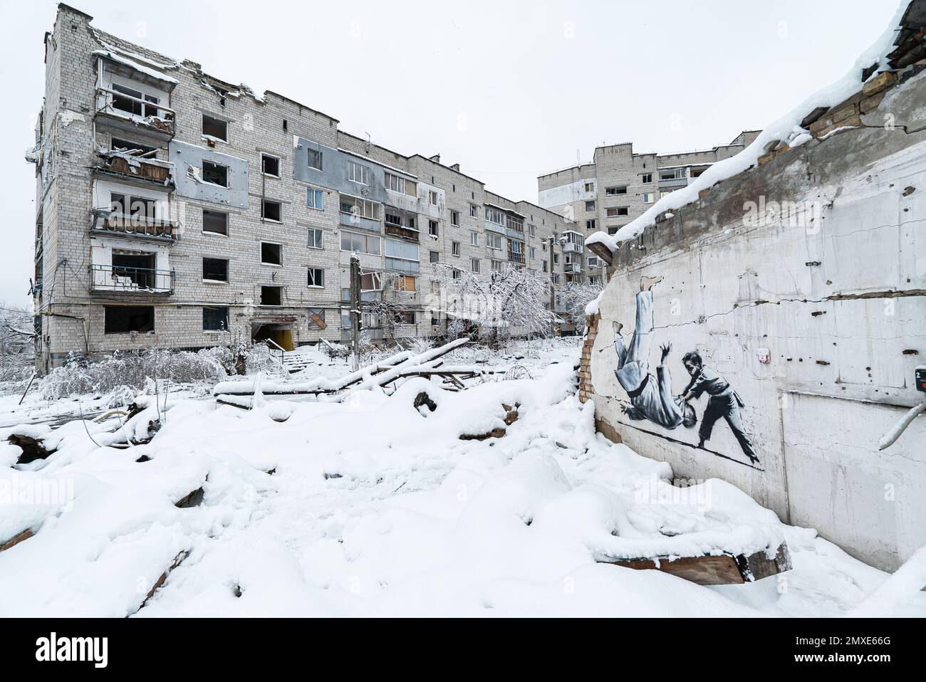 Banksy graffiti on a wall in Borodyanka, Ukraine Stock Photo - Alamy