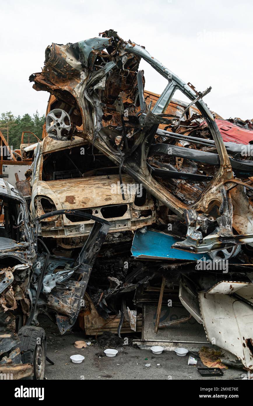 Dump of war-destroyed cars in Ukraine Stock Photo - Alamy