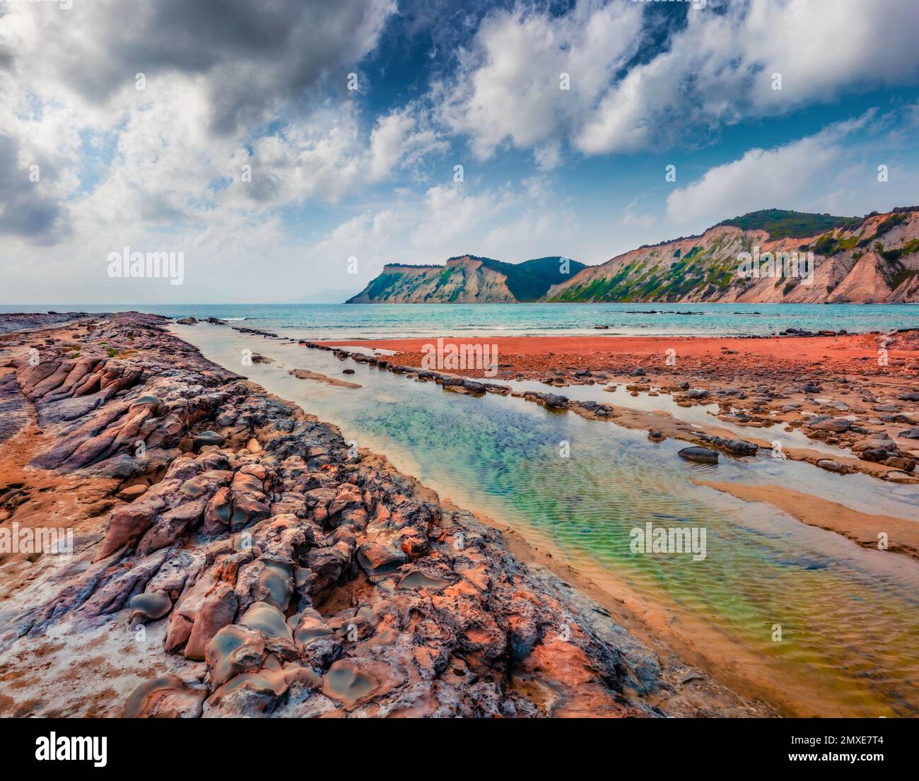 Exotic summer view of Kanoula beach. Amazing morning seascape of Ionian ...