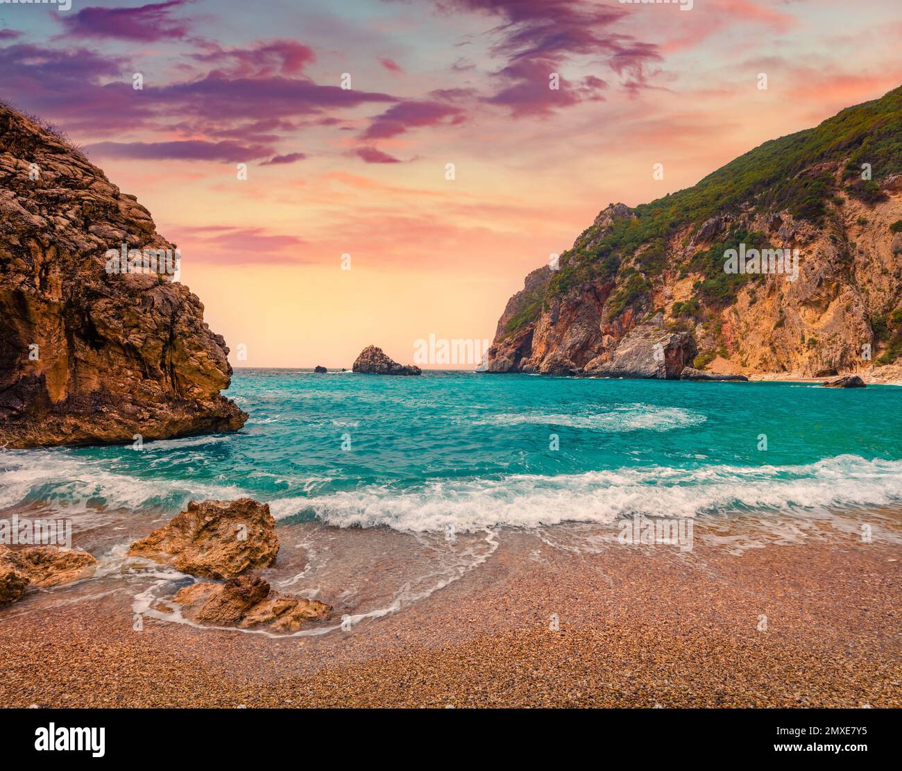 Beautiful marine scenery. Splendid summer view of Gyali beach. Stunning ...