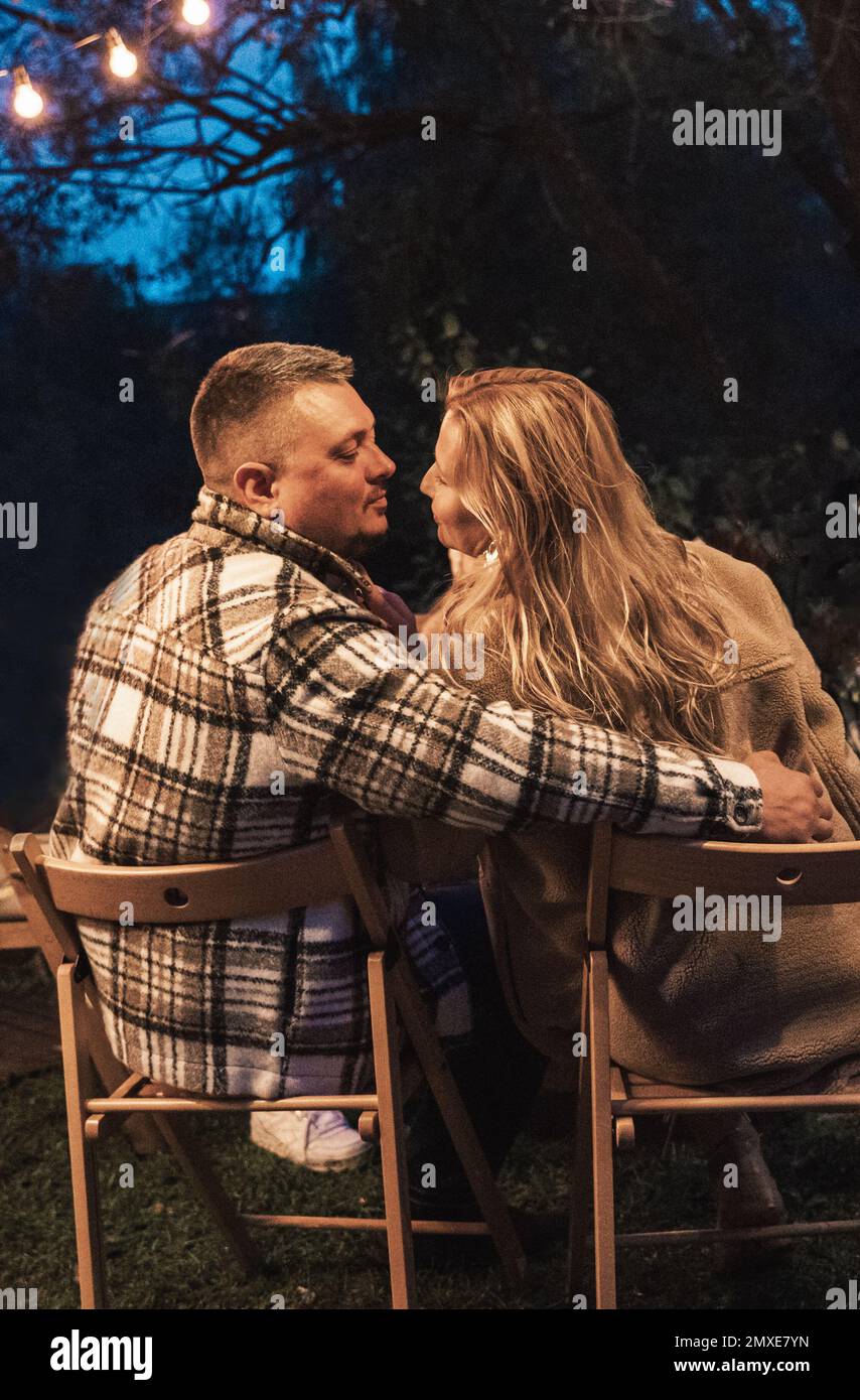 Family trailer travel. Children,brother sister,mom dad fry sausages on ...