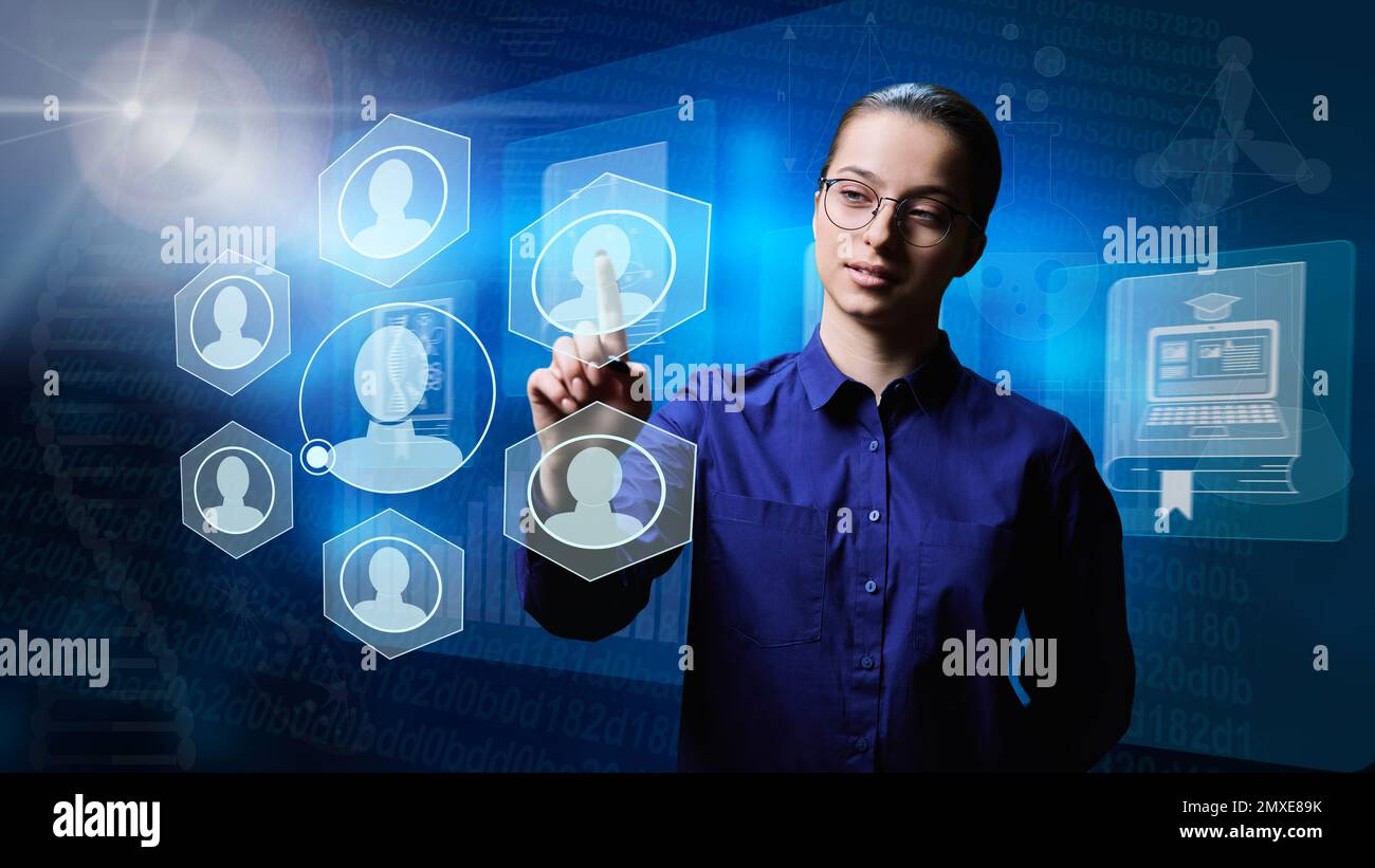 Teenage high school student communicating with classmates, friends ...