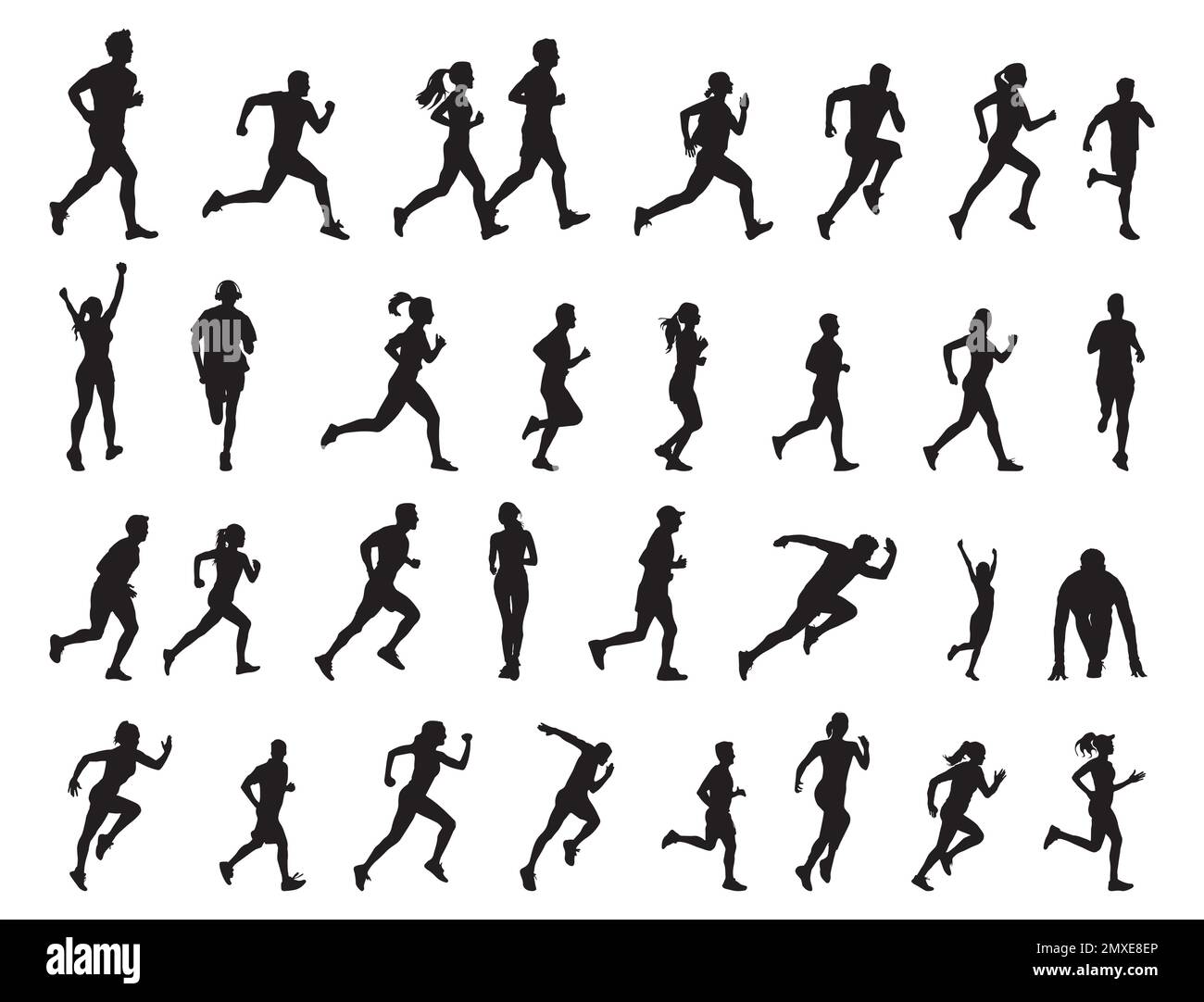 Running people silhouettes collection, Running man and woman ...