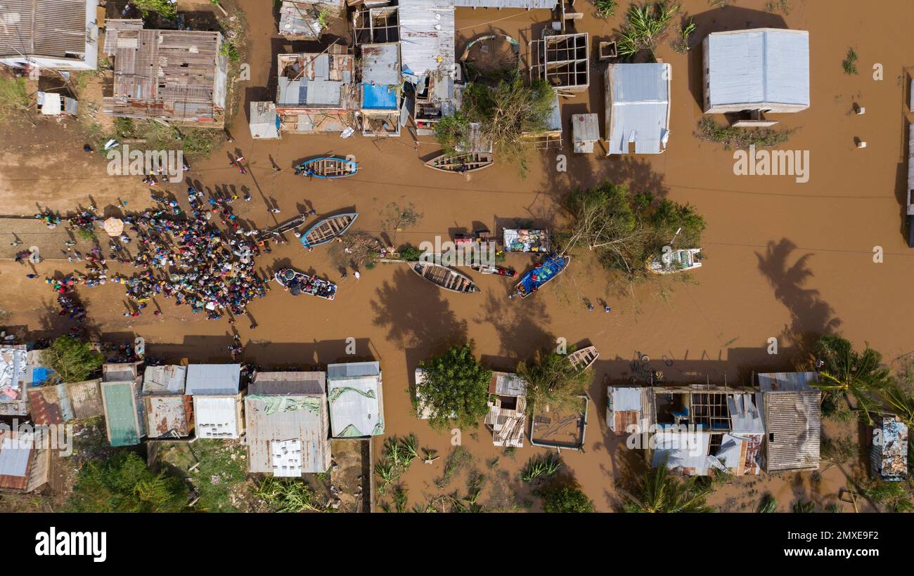 An aerial of the poor population of Africa living in old buildings ...