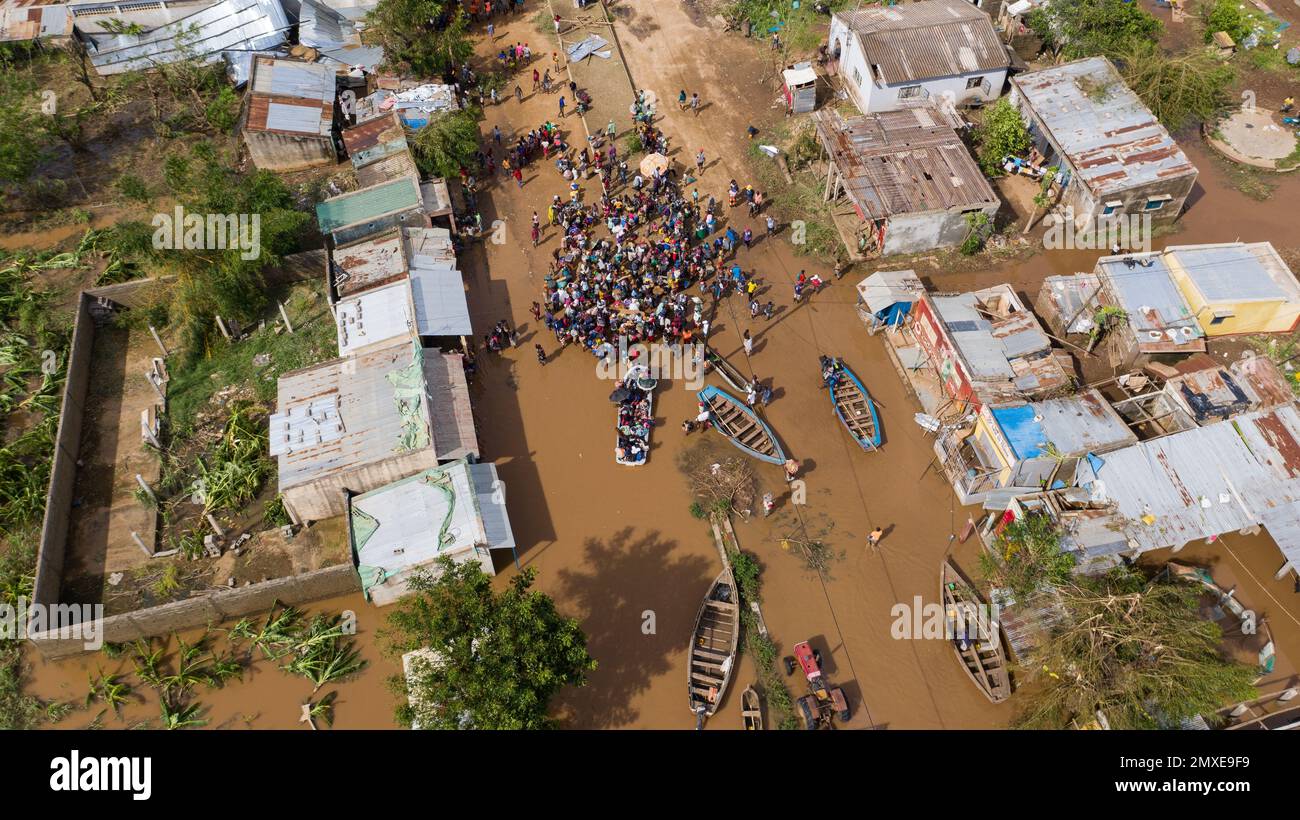 An aerial of the poor population of Africa living in old buildings ...