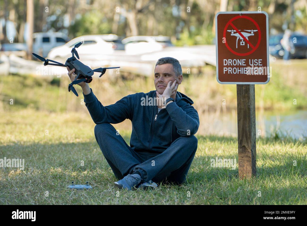 Operator is disappointed because he can not fly his quadcopter in ...