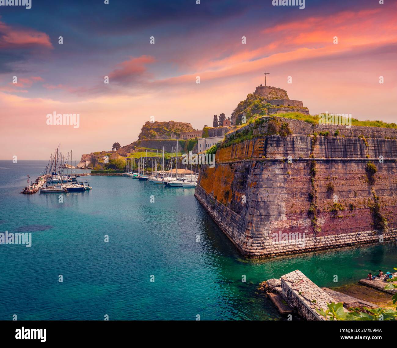 Сharm of the ancient cities of Europe. Picturesque cityscape of Corfu ...