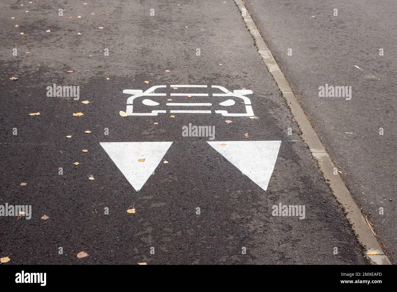 Horizontal white warning signs for bicycles, pedestrians and vehicles ...