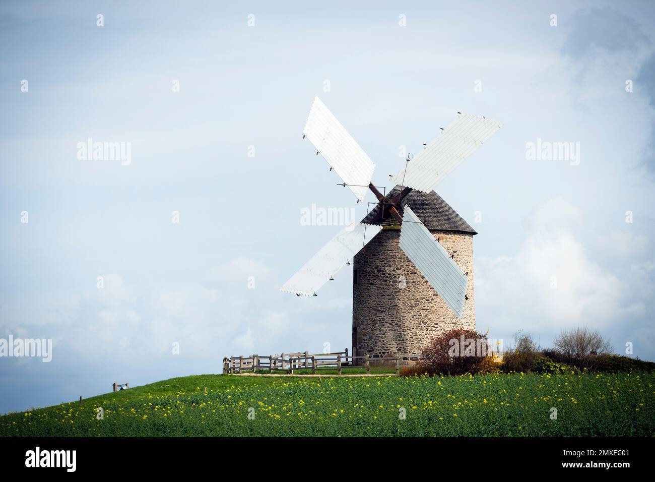 old traditional normandian windmill at the field, Normandy, France ...