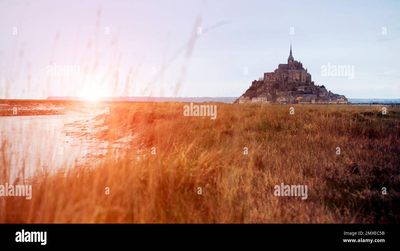 beautiful famous castle Mont-Saint-Michel, Normandy, France Stock Photo ...