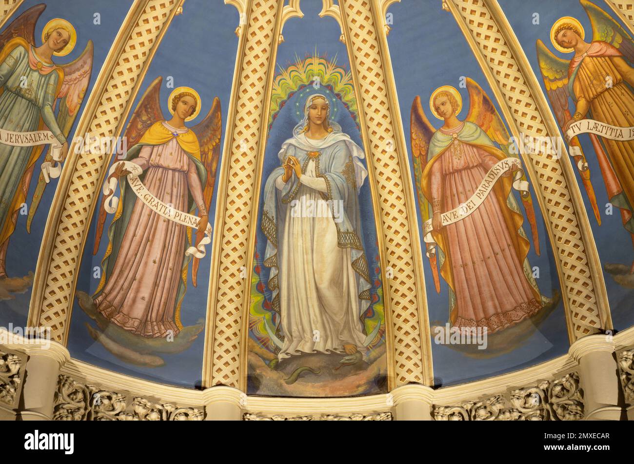 BARI, ITALY - MARCH 3, 2022: The fresco of Immaculate Conception among ...