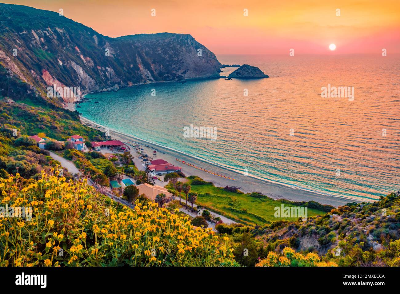 Aerial view of petani beach on the kefalonia island hi-res stock ...