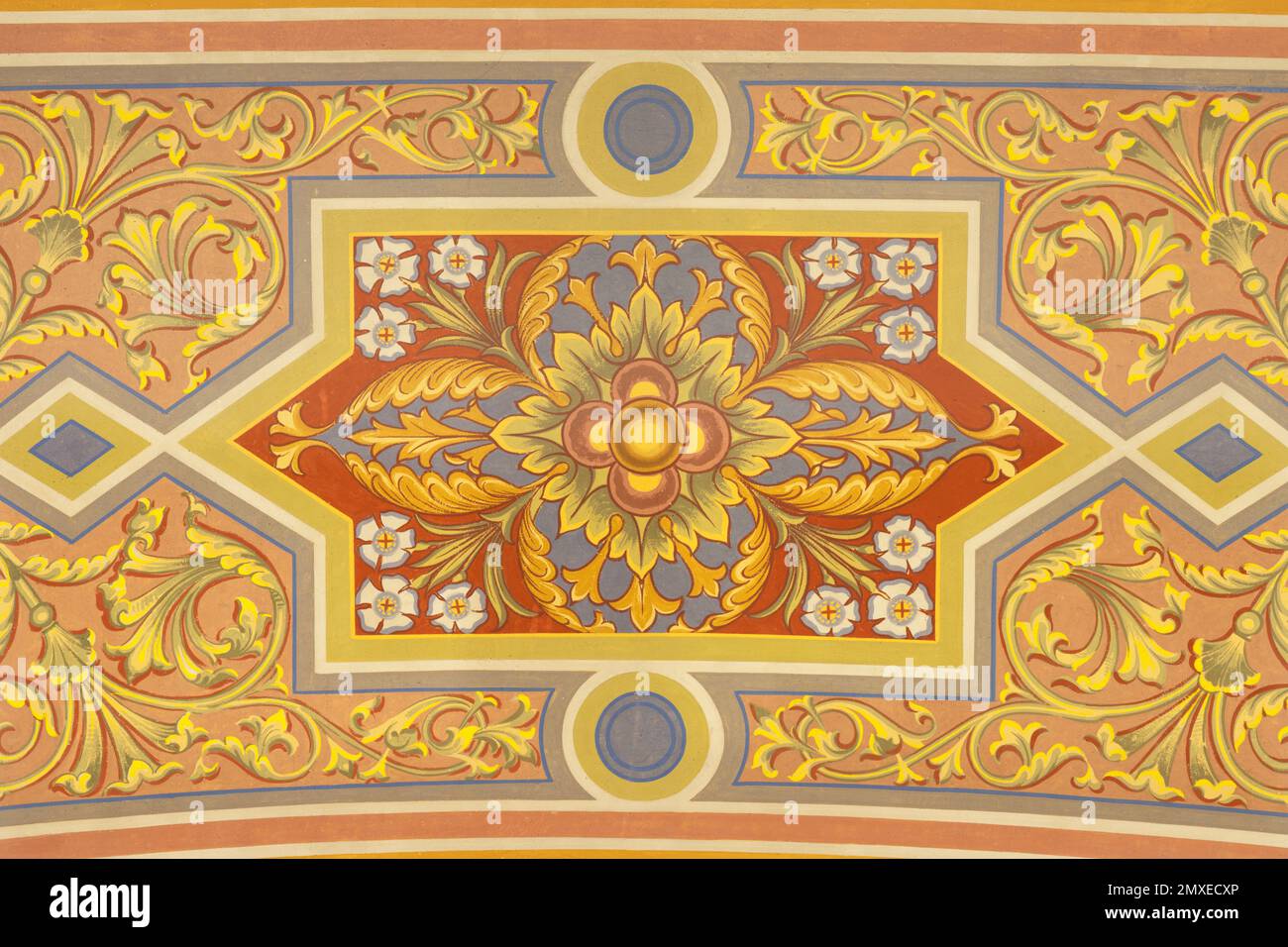 BARI, ITALY - MARCH 3, 2022: The detail of the floral ceiling fresco in ...
