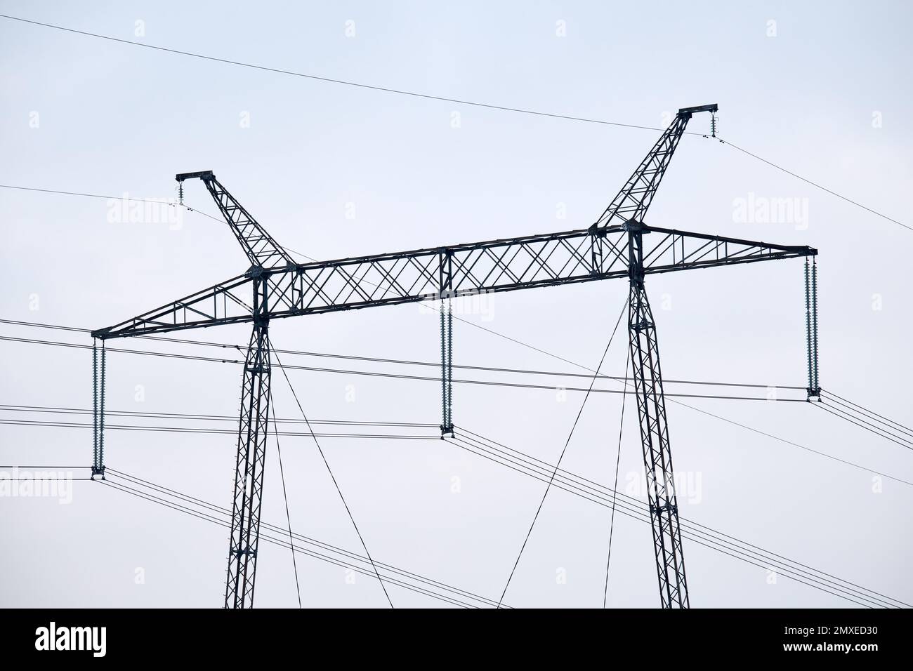 Steel pillar with high voltage electric power lines delivering ...