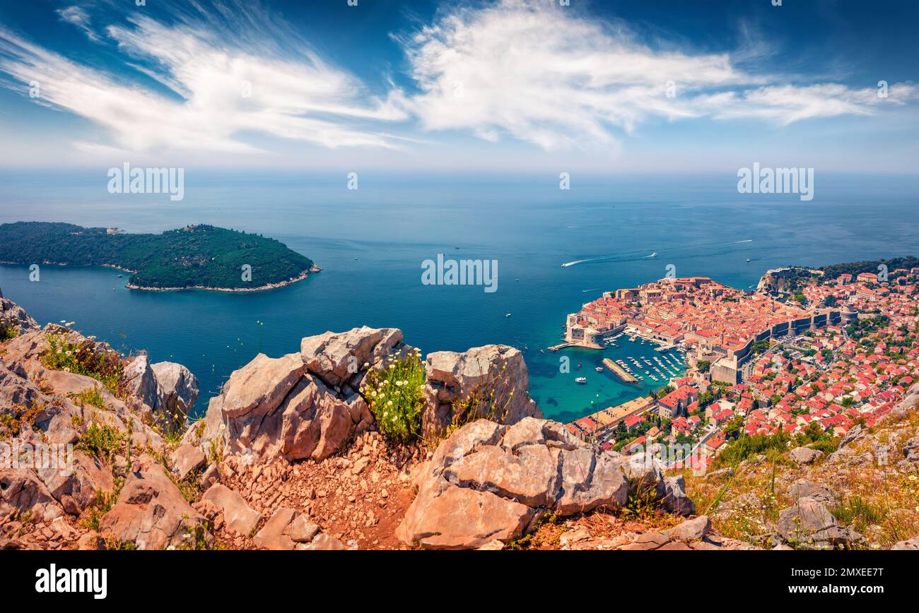 Aerial landscape photography. Incredible morning view of Dubrovnik city ...