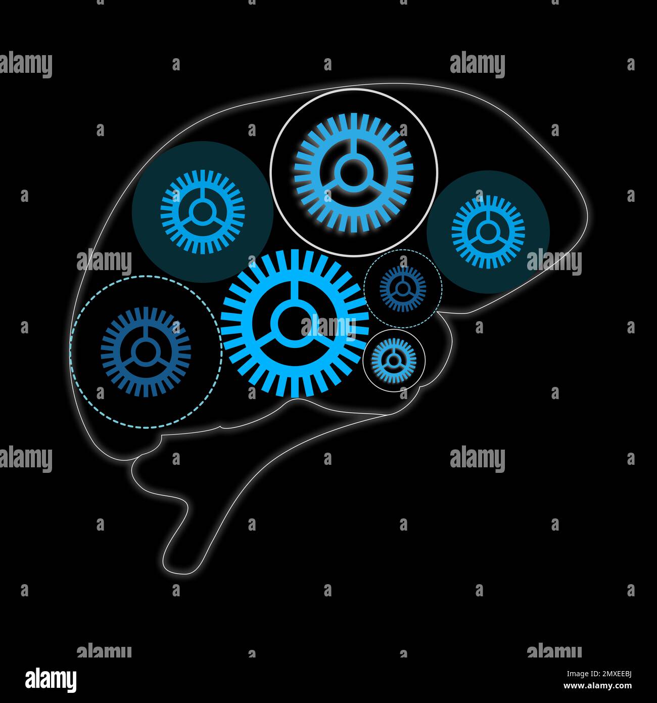 Machine learning concept. Illustration of brain on black background ...