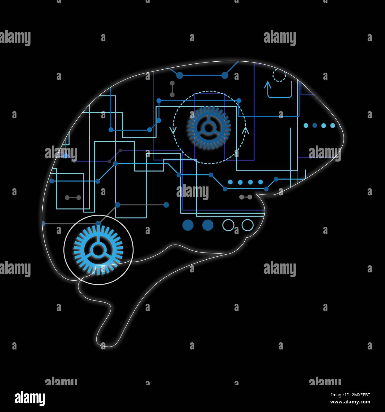 Machine learning concept. Illustration of brain on black background ...