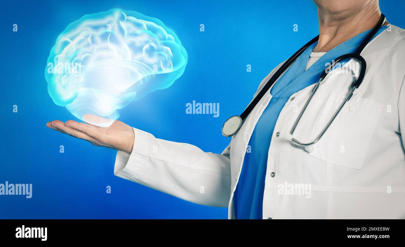 Female doctor holding brain hi-res stock photography and images - Alamy