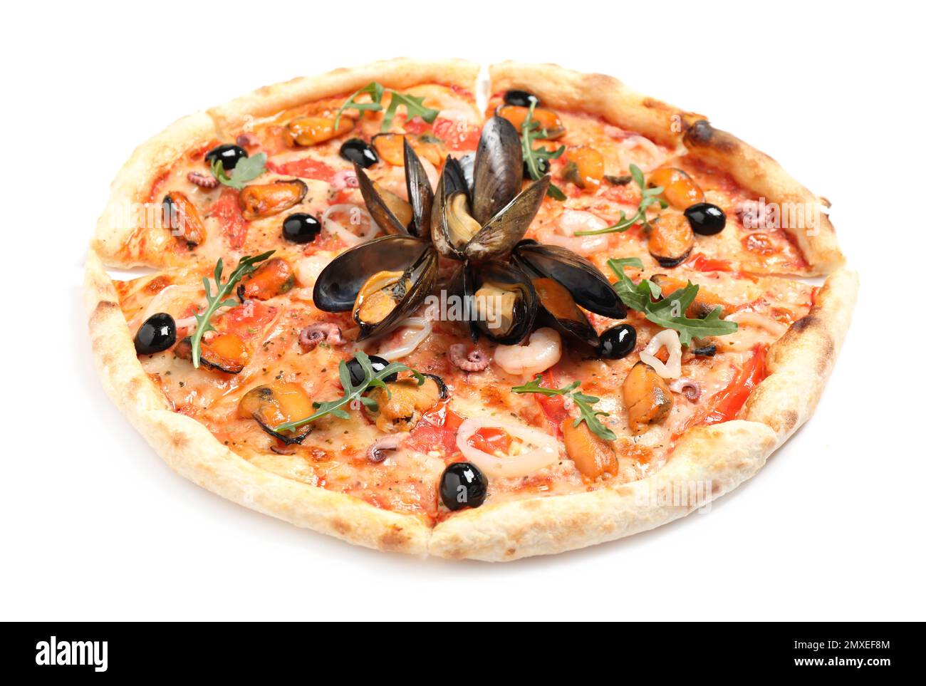 Fresh seafood pizza on Cut Out Stock Images & Pictures - Alamy
