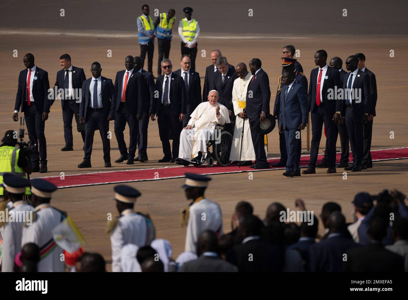 Pope Francis talks to South Sudan's President Salva Kiir, center-right ...
