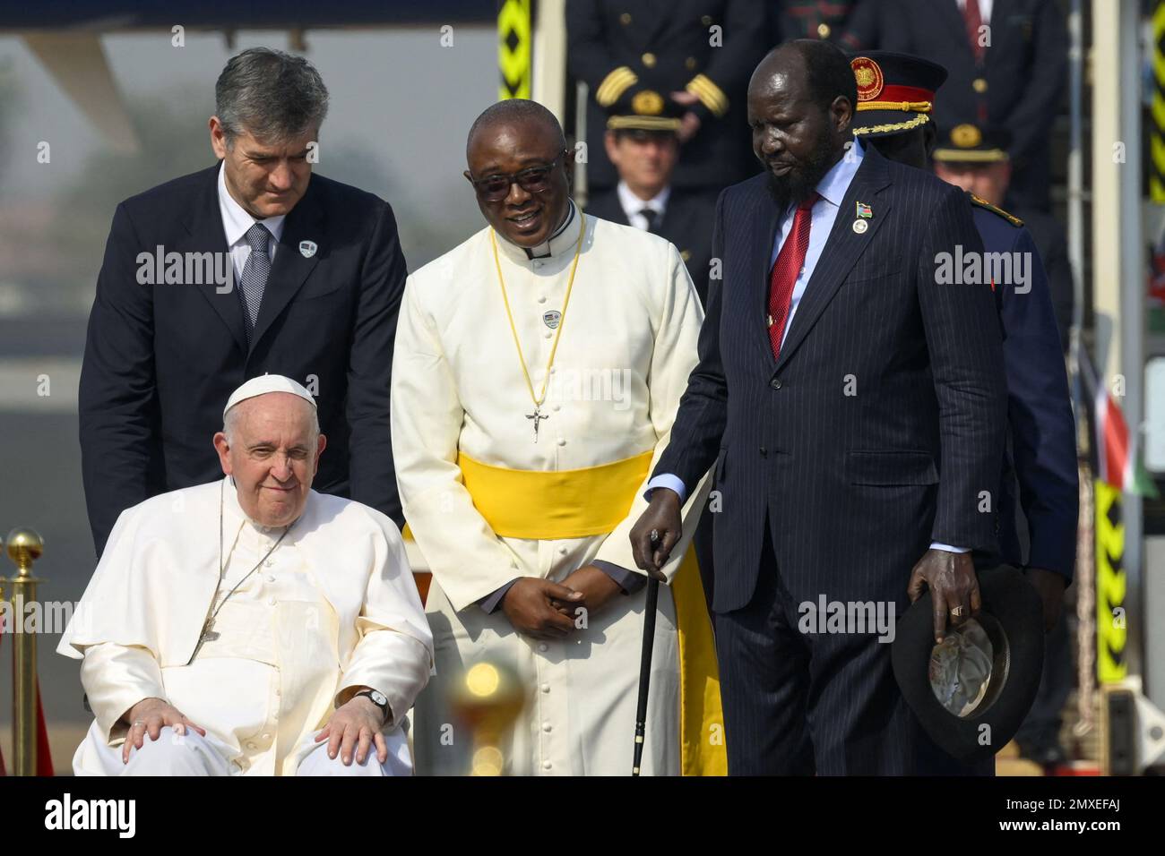 Juba, South Sudan, on February 3, 2023. Pope Francis arrives at Juba ...