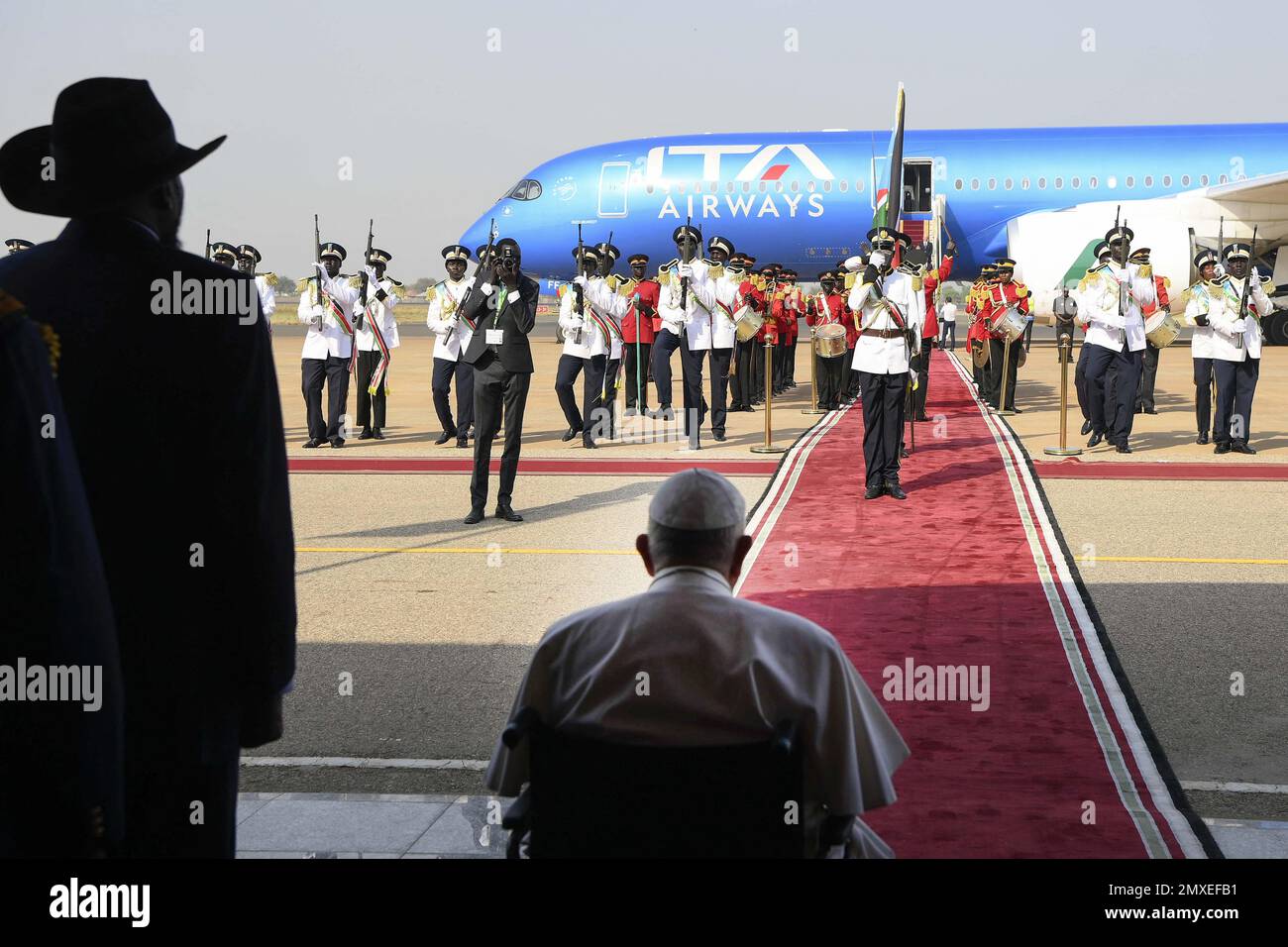 Juba, South Sudan, on February 3, 2023. Pope Francis arrives at Juba ...