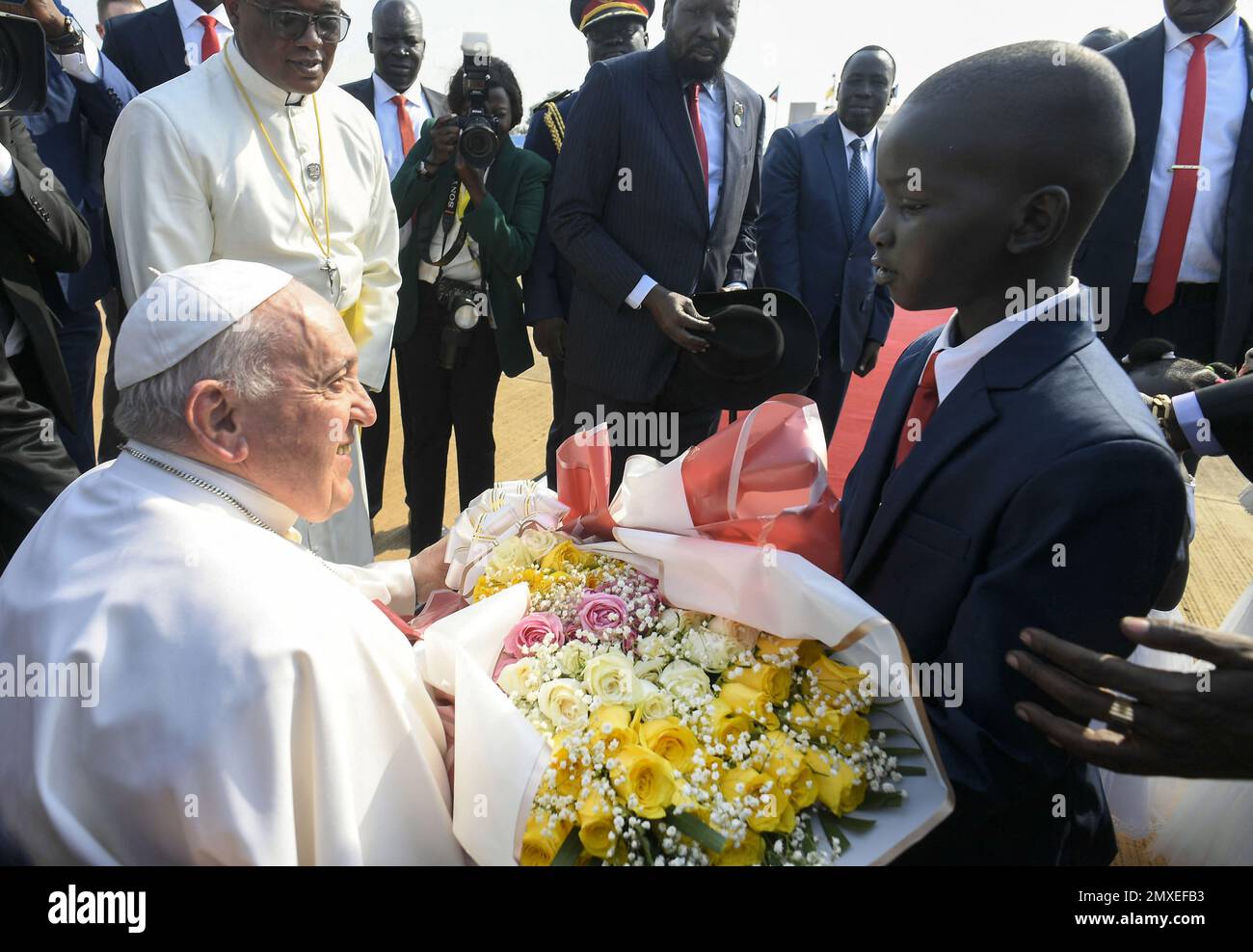 Juba, South Sudan, on February 3, 2023. Pope Francis arrives at Juba ...